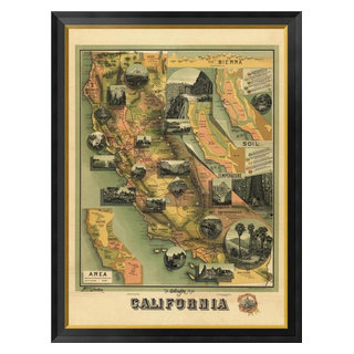 "The Unique Map of California, 1885" by E. McD. Johnstone, 16x20", 30 ...