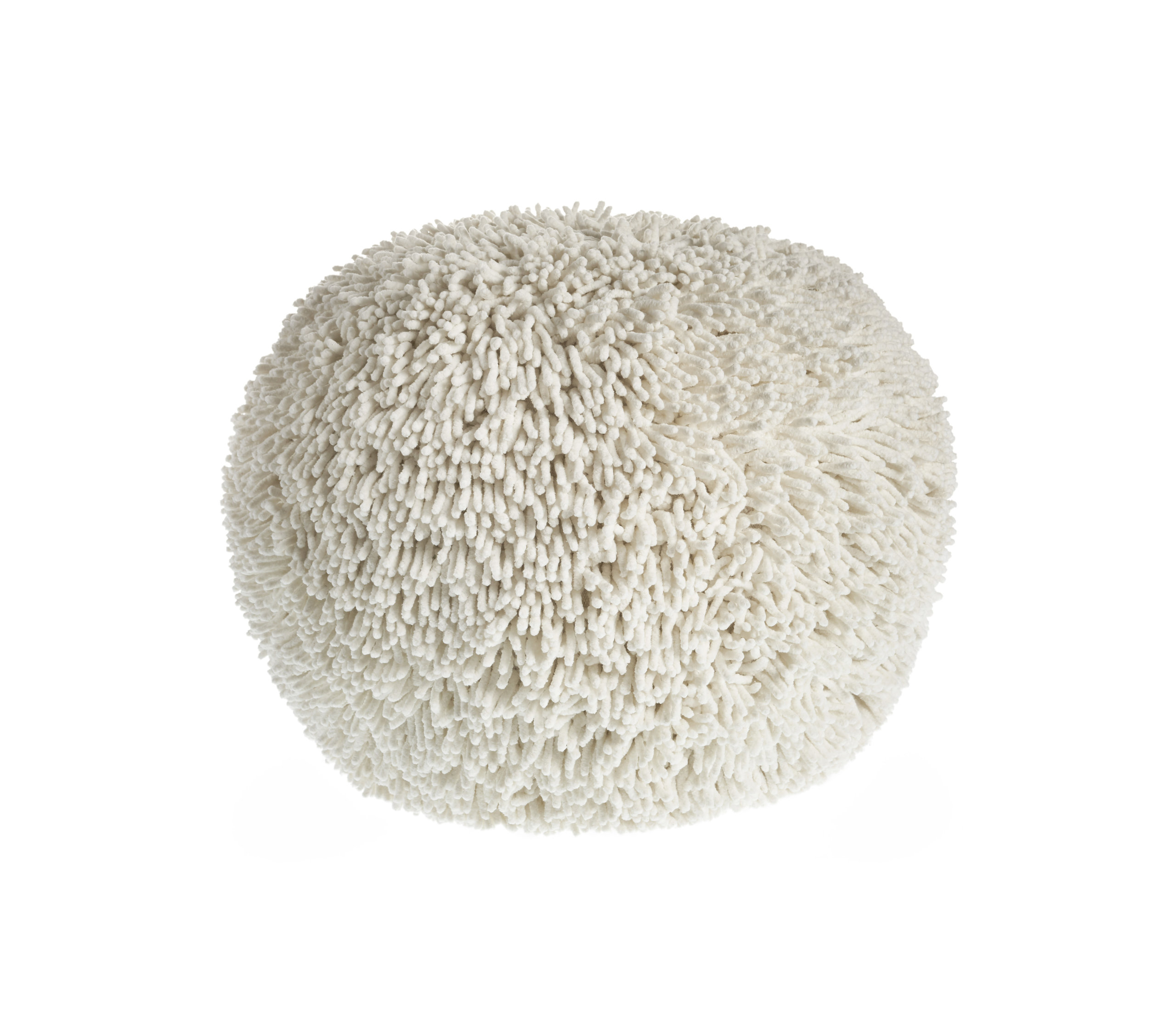 Glam Luxe Shaggy Tufted Sphere Pouf, Off White Beige Ball Round Plush ...