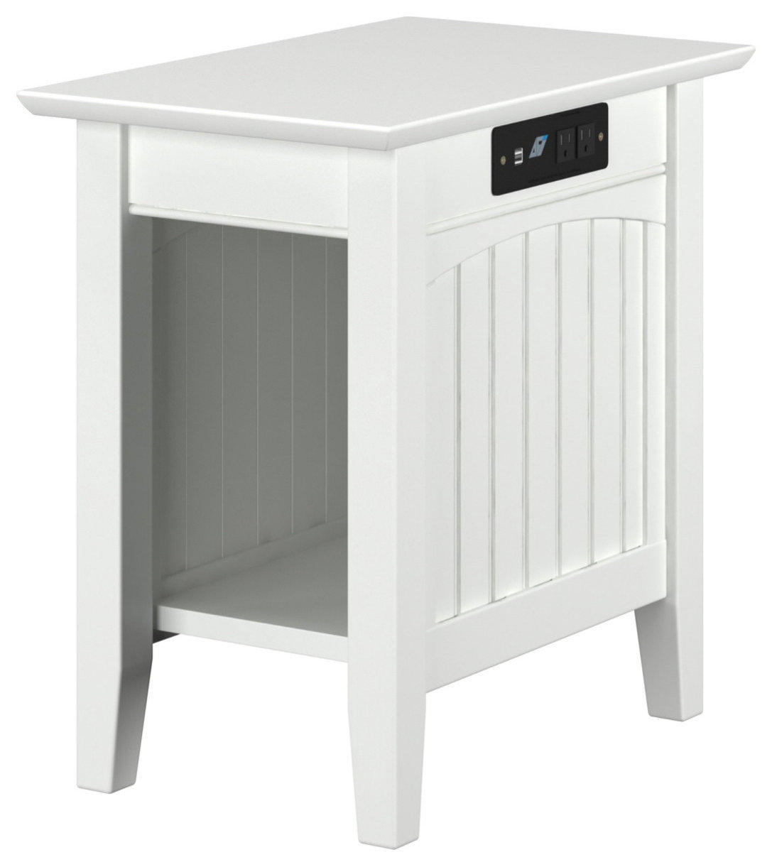 Afi Nantucket Solid Hardwood Side Table With USB Charger Set of 2 White ...