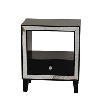 Black Wood Finished Mirrored Glass Shelf Cabinet - Transitional - Side ...