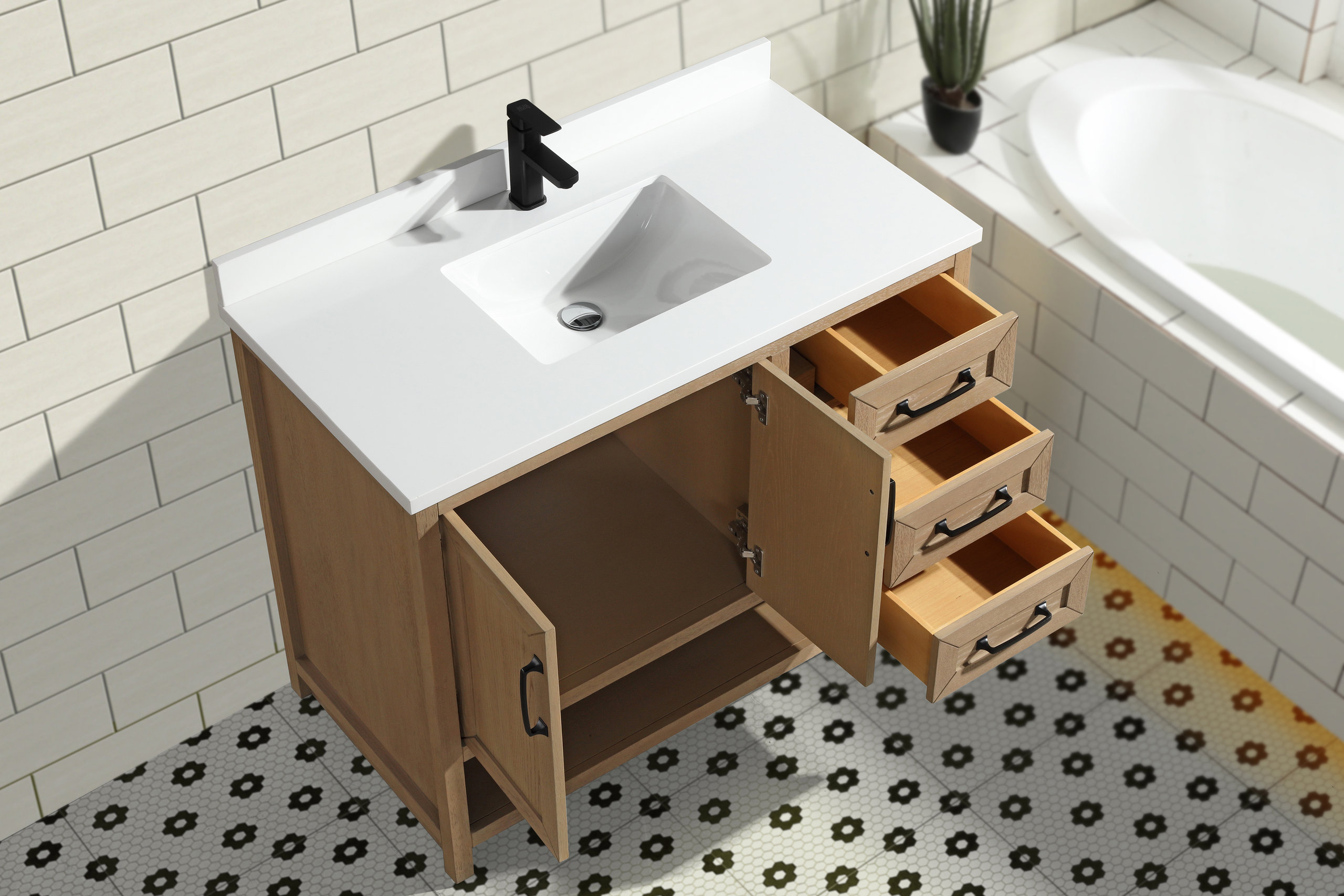 Venice 42" Bathroom Vanity Oak Gray Finish - Transitional - Bathroom ...