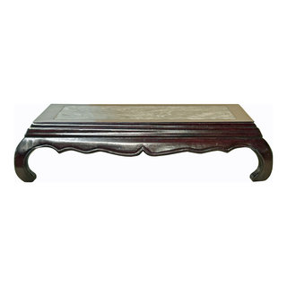 14.5" Chinese Brown Wood Rectangular Stone Top Vase Stand Display Riser ...