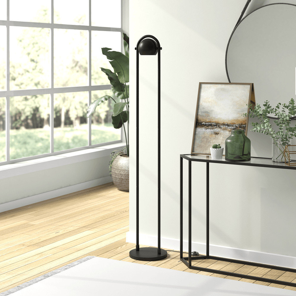 64" Black Column Floor Lamp With Black Globe Shade - Transitional ...