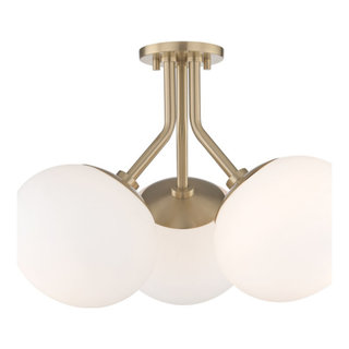 Mitzi Estee 3-LT Semi-Flush H134603-AGB - Aged Brass - Midcentury ...