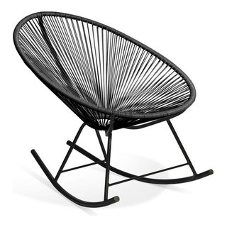 Acapulco Rocking Indoor/Outdoor Lounge Chair, Black Weave on Black ...