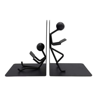 Metal Black Heavy Duty Man Bookend Studious Reading Book - Contemporary ...