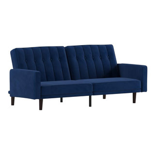 Carter Premium Tufted Split Back Navy Velvet Futon Sofa - Midcentury ...