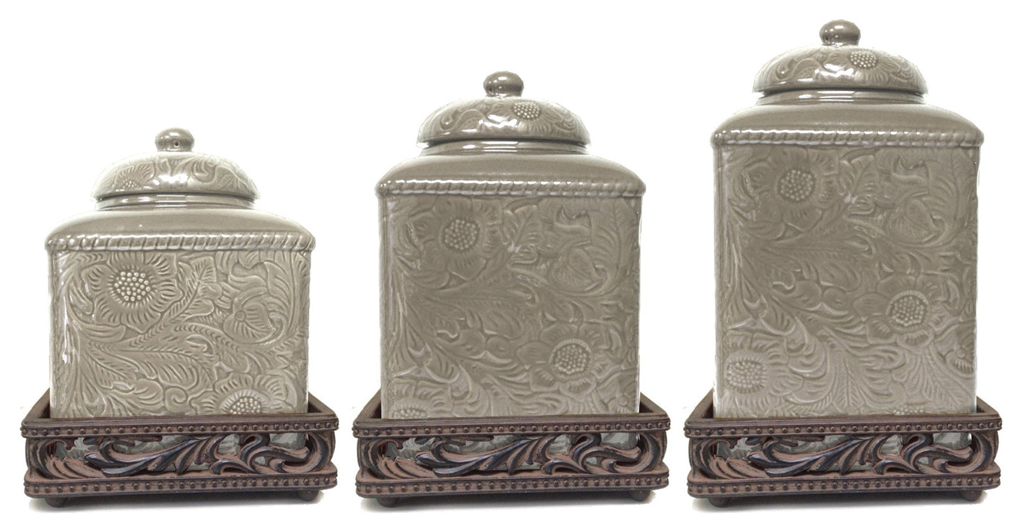 Savannah Canister and Base Set, Taupe, 6 Piece - Traditional - Kitchen ...