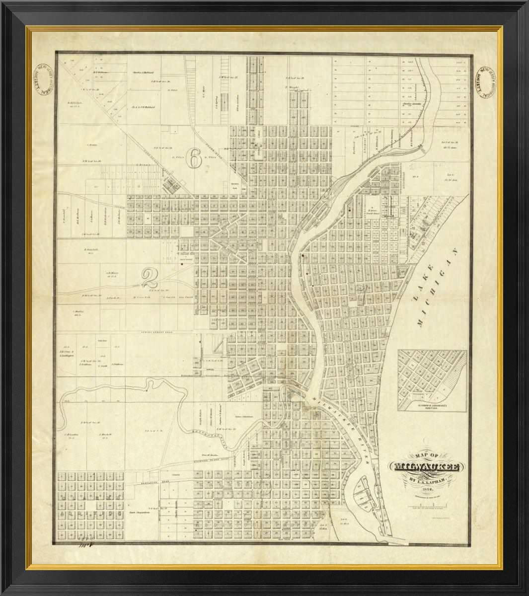 "Map of Milwaukee, 1856" Framed Canvas Giclee by I.A. Lapham, 18x20 ...