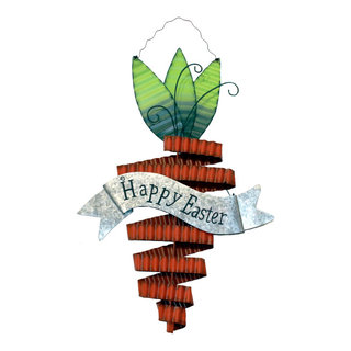 18" Hanging Metal Carrot With Happy Easter Sign - Modern - Holiday ...