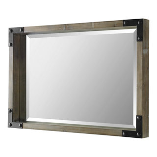 36" Rustic Wood Metal Wall Mirror - Rustic - Wall Mirrors - by Kolibri ...