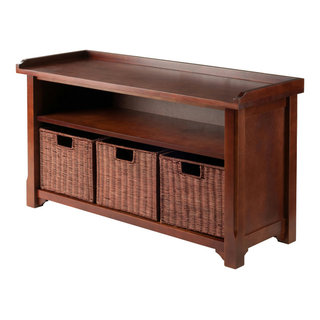 Milan 4-Pc Storage Bench with 3 Wicker Baskets, Walnut - Transitional ...