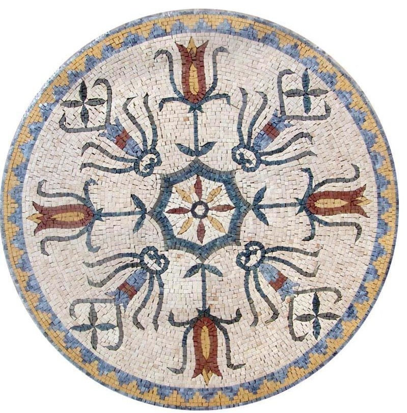 Floral Mosaic Art Rondure, Cher Ivory, 24" x 24" - Contemporary - Tile ...