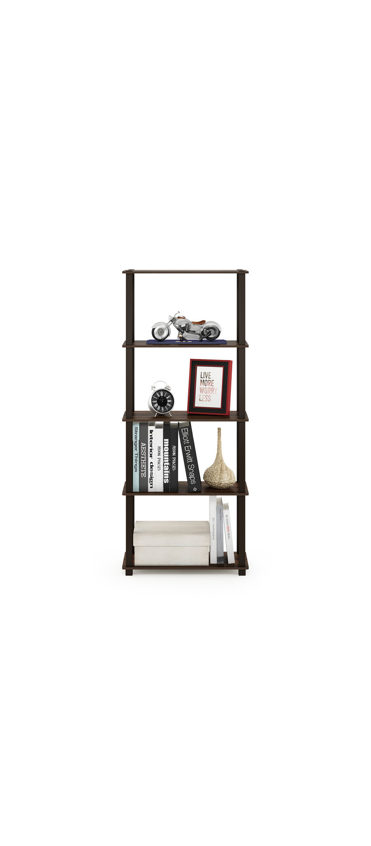 5-Tier Multipurpose Shelf Display Rack With Square Tubes, Walnut/Brown ...