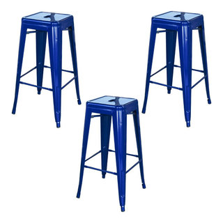 AmeriHome Loft Blue 30 in. Metal Bar Stool 3 Piece - Contemporary - Bar ...