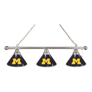 Holland University of Michigan 3-Shade Billiard Light - Chrome Fixture ...