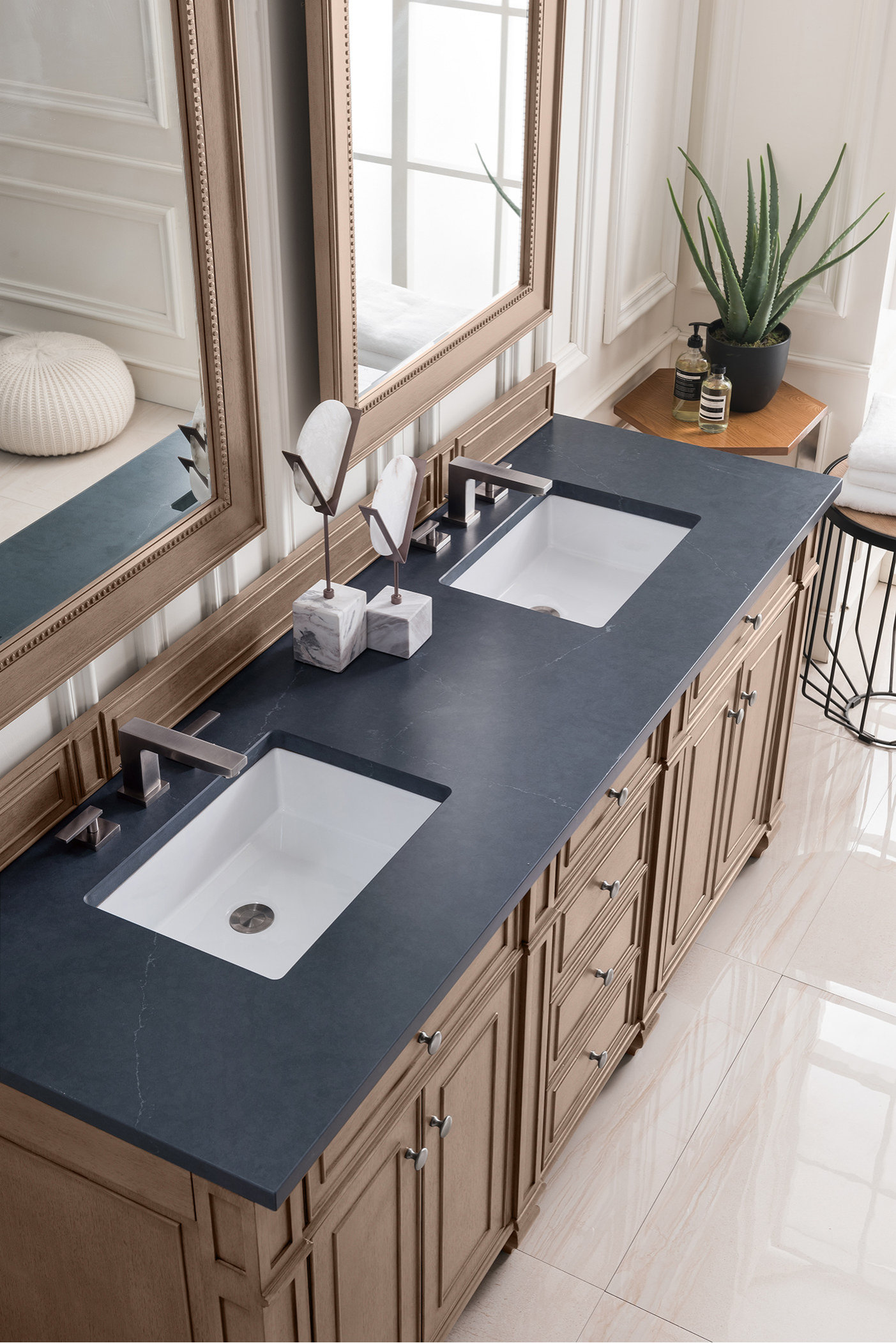 Bristol 72" Double Vanity, Whitewashed Walnut, Charcoal Soapstone ...