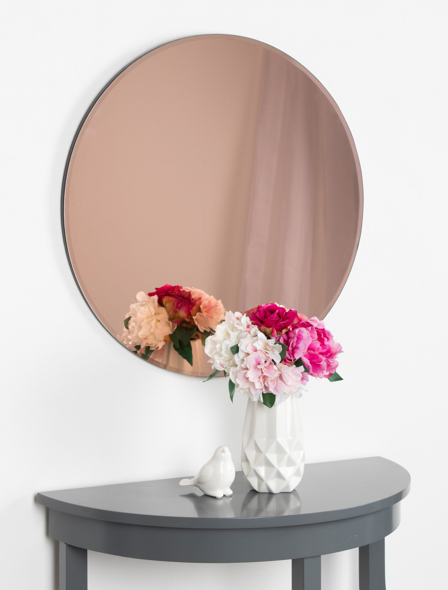 Azalea Rose Gold Tinted Frameless Round Wall Mirror, Rose Gold 26 ...