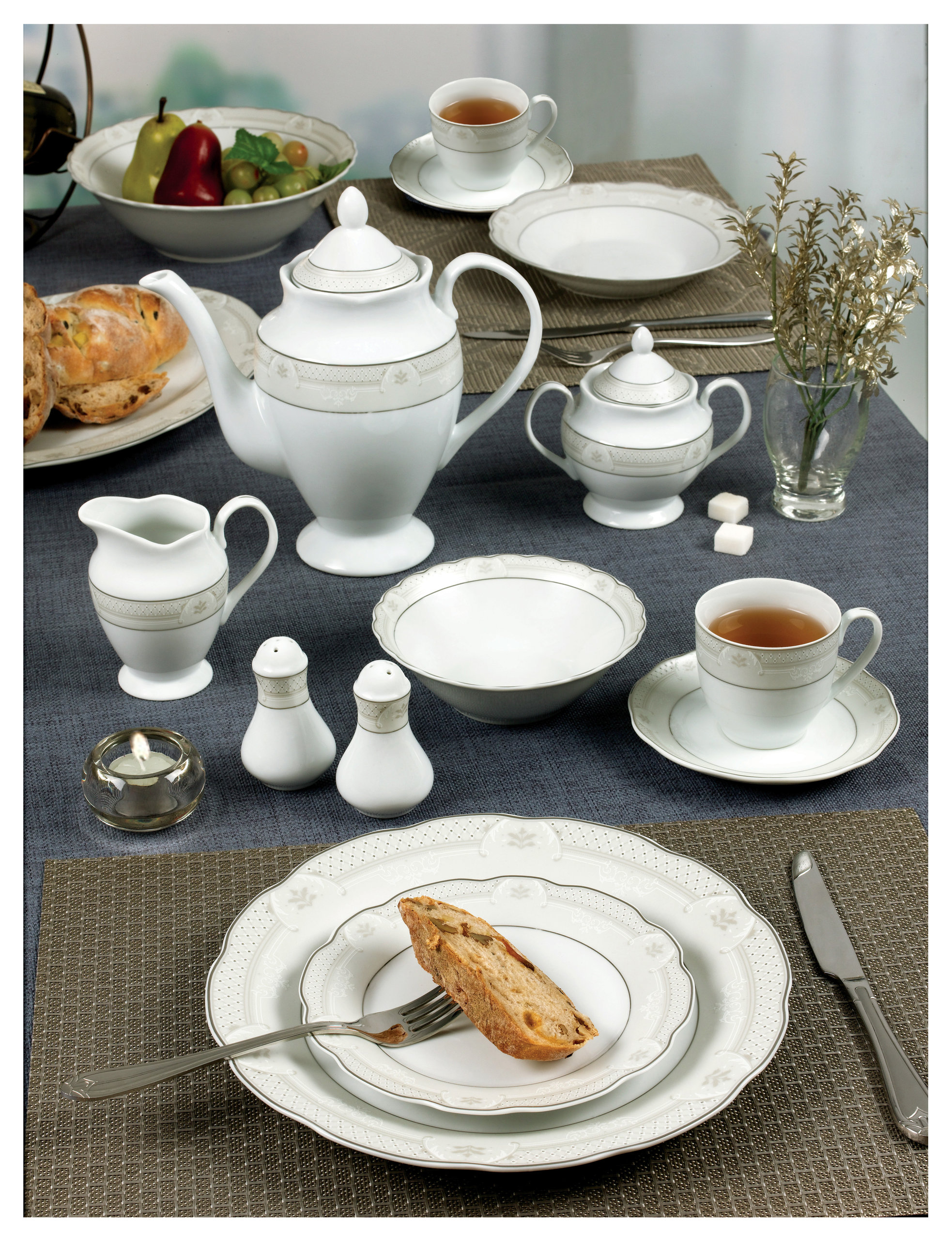 57 Piece Wavy Dinnerware Set-Porcelain China Service for 8 People-Atara ...