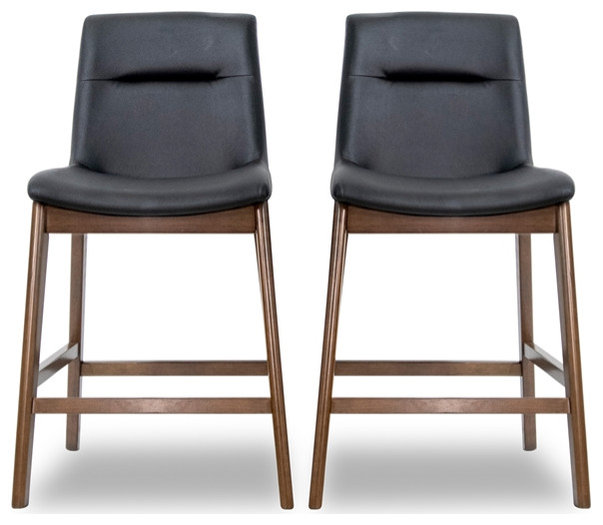 Ashcroft Helena Leather Upholstered Counter Stool in Black (Set of 2 ...