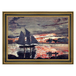 Winslow Homer Sunset Fires Framed Canvas Print, 16"x24" - Traditional ...