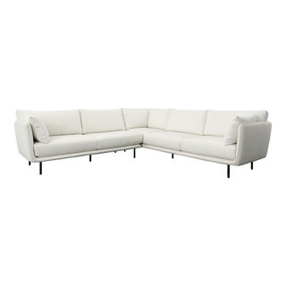 Anas Boucle Double Love Sectional Sofa, White - Midcentury - Sectional ...