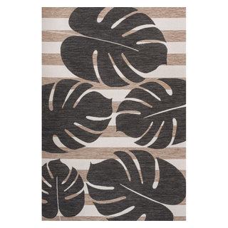 Allison Beach Stripe/Monstera Leaf Indoor/Outdoor Area Rug, 5 X 8 ...