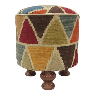 Rustic Welsh Handmade Kilim Upholstered Footstool - Southwestern ...