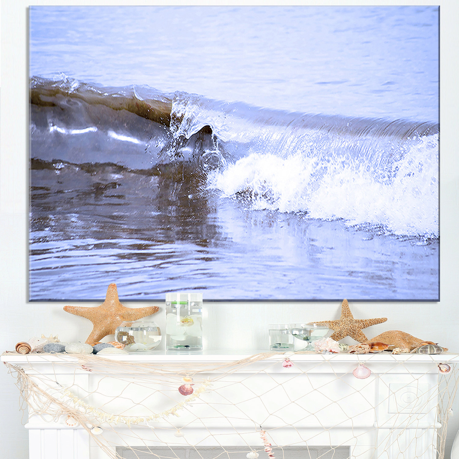 "Crisp Blue Waves Splashing Beach" Seascape Wall Art, 40"x20" - Beach ...