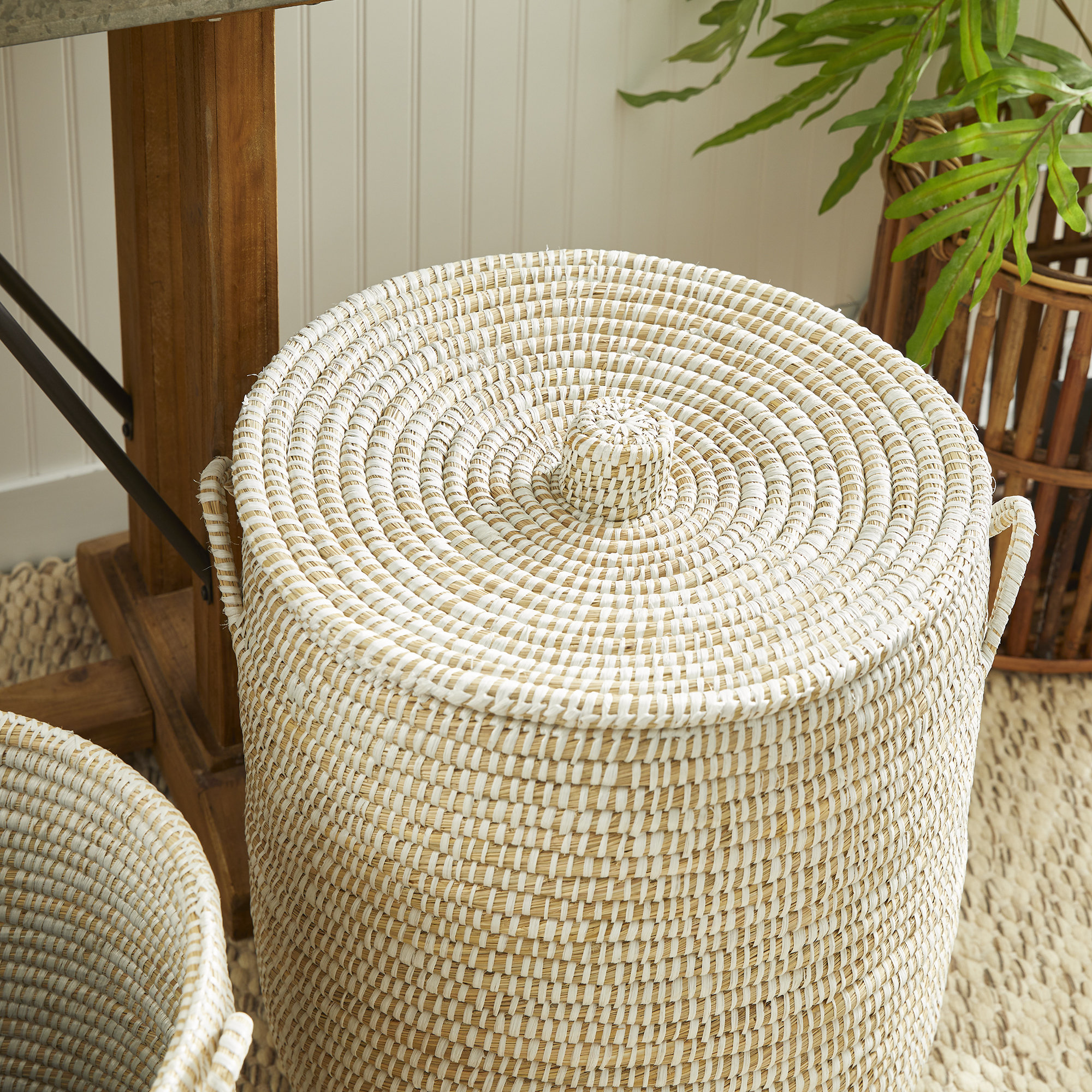 Rivergrass Hamper Baskets With Lids, Set of 2, 20.5x18x21.5;17x16x19 ...