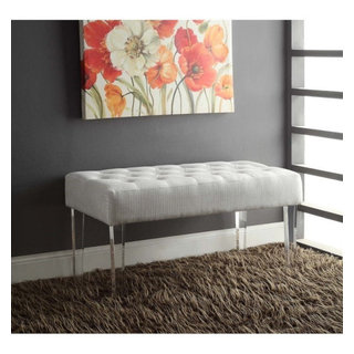 Linon Ella Clear Acrylic Leg Upholstered Tufted Bench in White/Silver ...