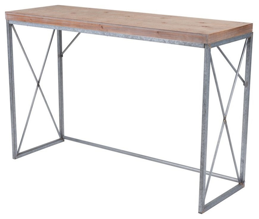 Country Farm Accent Side End Table Console, Natural Brown, Steel Metal ...