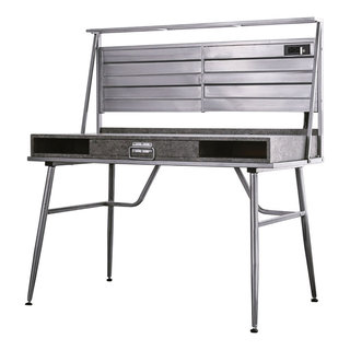 Benzara BM207321 Corrugated Back Metal Frame Desk with USB Docks, Gray ...