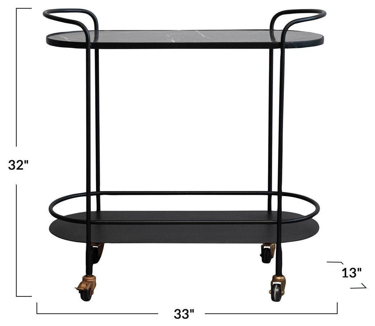 Metal and Veneer 2-Tier Bar Cart on Wheels, Matte Black - Industrial ...