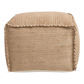 Handwoven Jute Pouf, Flanged Edges, Natural - Beach Style - Floor Pillows And Poufs - by Olive ...
