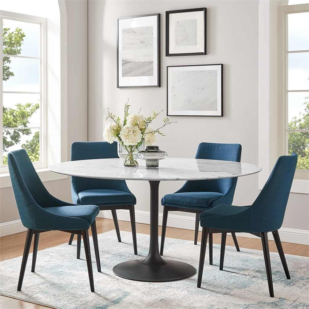 Modway Lippa 36" Round Artificial Marble and Metal Dining Table in ...