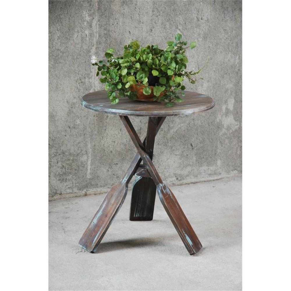 Sunset Trading Cottage Round Boat Oar Wood Accent Table in Distressed ...