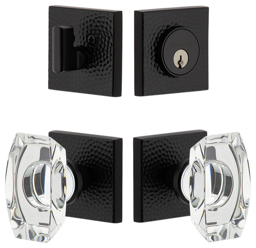 Quadrato Hammered Rosette, Stella Crystal Knob And Deadbolt, 2.75 ...