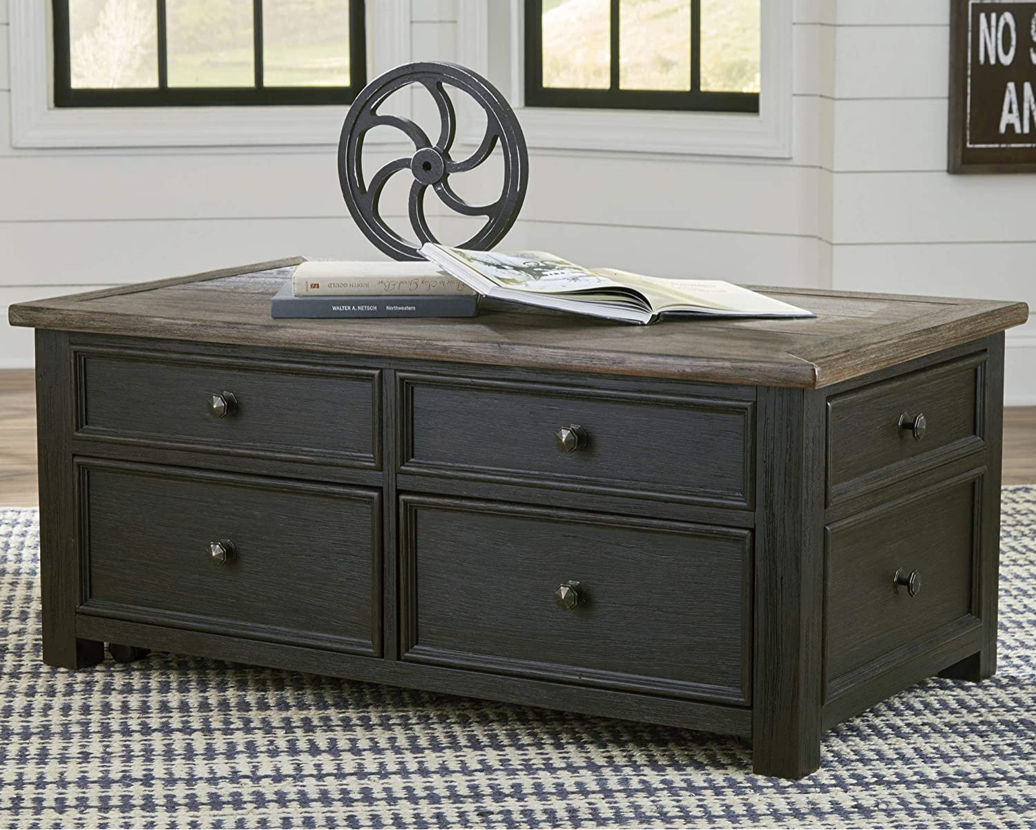 Farmhouse Coffee Table, Drawers With Raised Edges and Lift Up Top ...