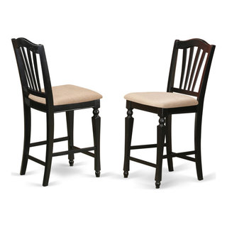 Chelsea Stools With Fabric Seat, 24" Seat Height, Black Finish ...