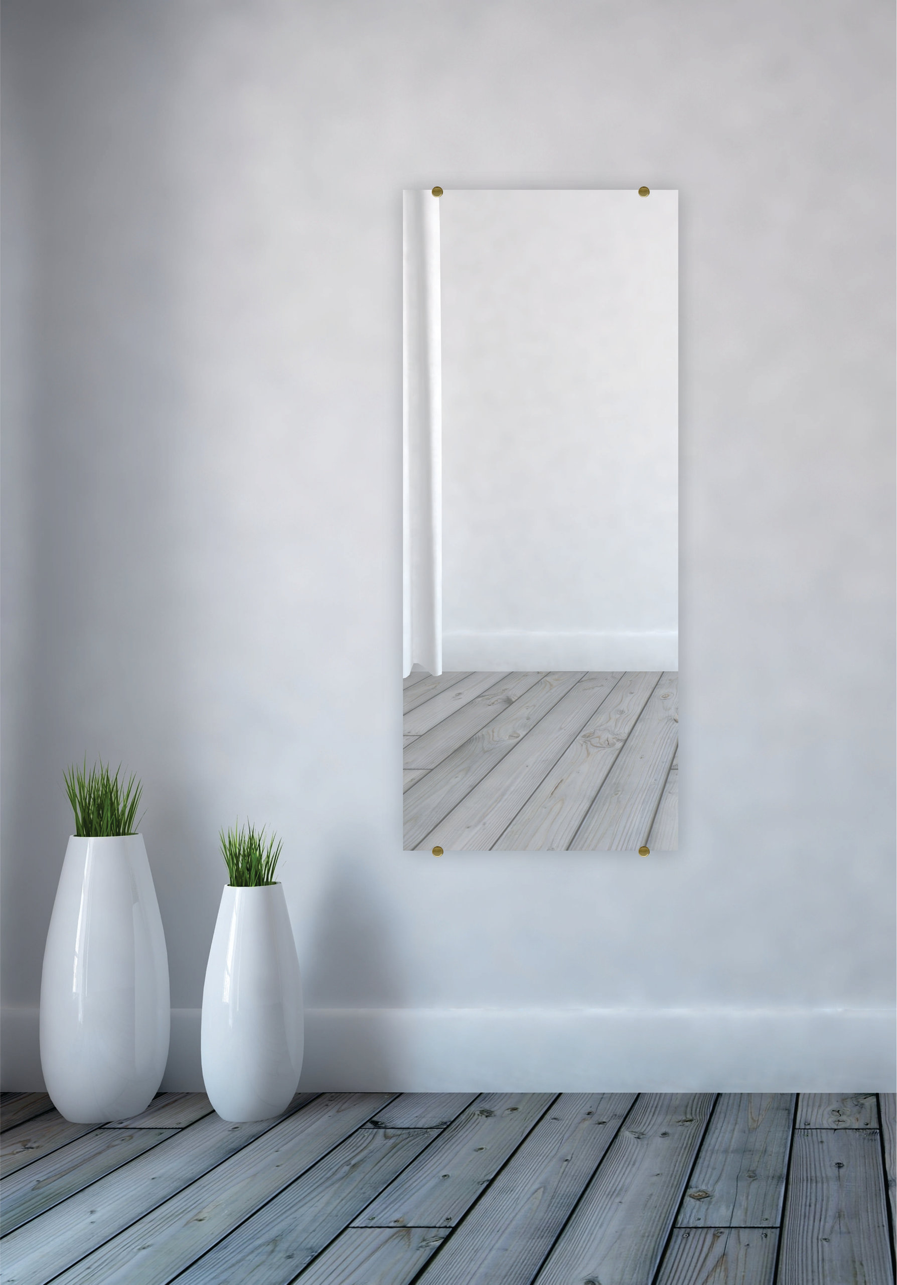 Modern Rustic Frameless Rectangular Mirror with Brass Round Clips ...
