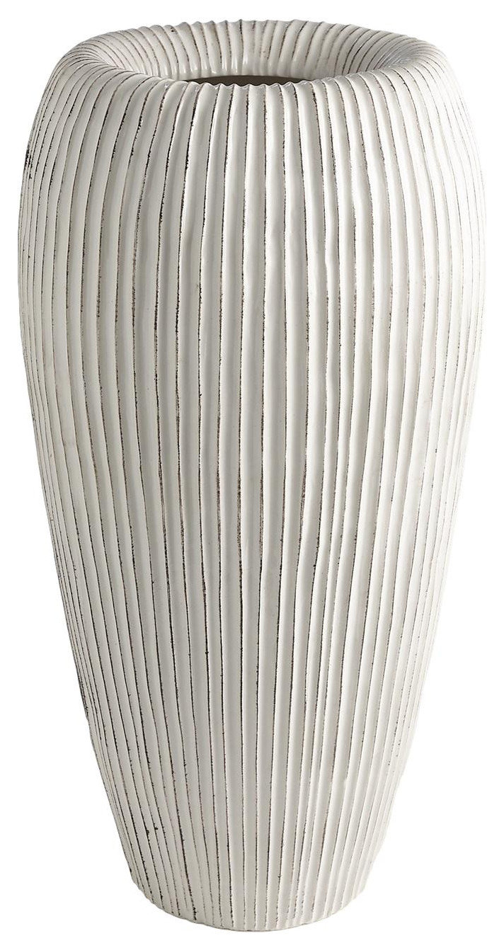 Luxe Designer Oversize Ribbed Italian Ceramic Tall Vase Ivory Brown ...