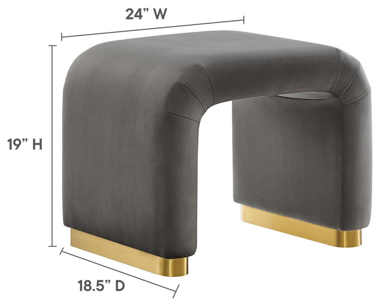 Koda Performance Velvet Waterfall Stool - Brass Storm Gray ...