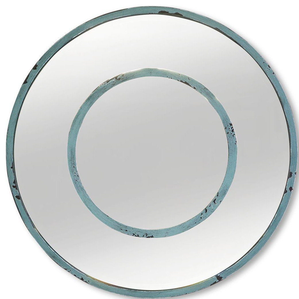 HomeRoots 20" Rustic Round Concentric Circles Turquoise Wall Mirror, 20 ...