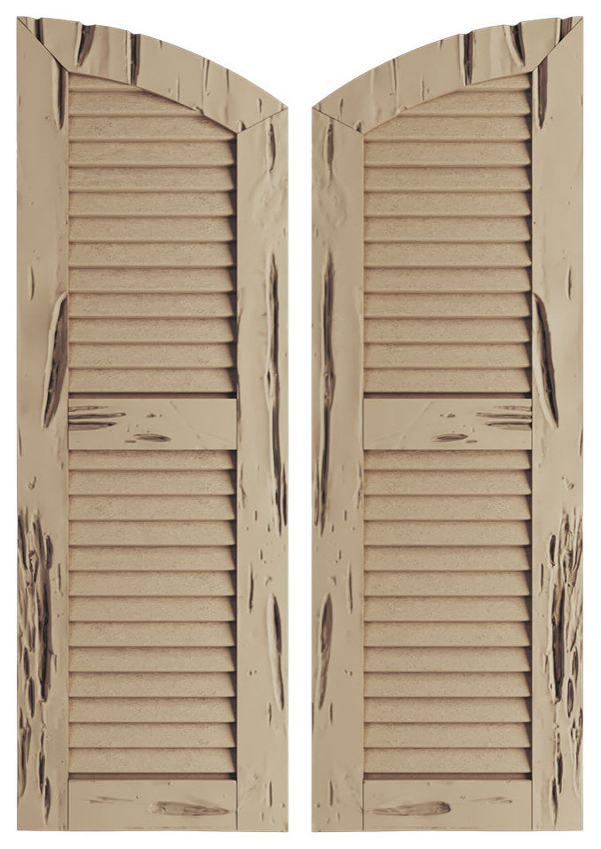 11"Wx24"H Hand Hewn Joined BnB Elliptical Top Faux Wood Shutters, 18"W ...
