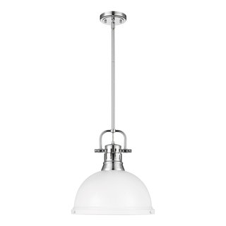Duncan 1-Light Pendant With Rod, Chrome With Matte White - Traditional ...