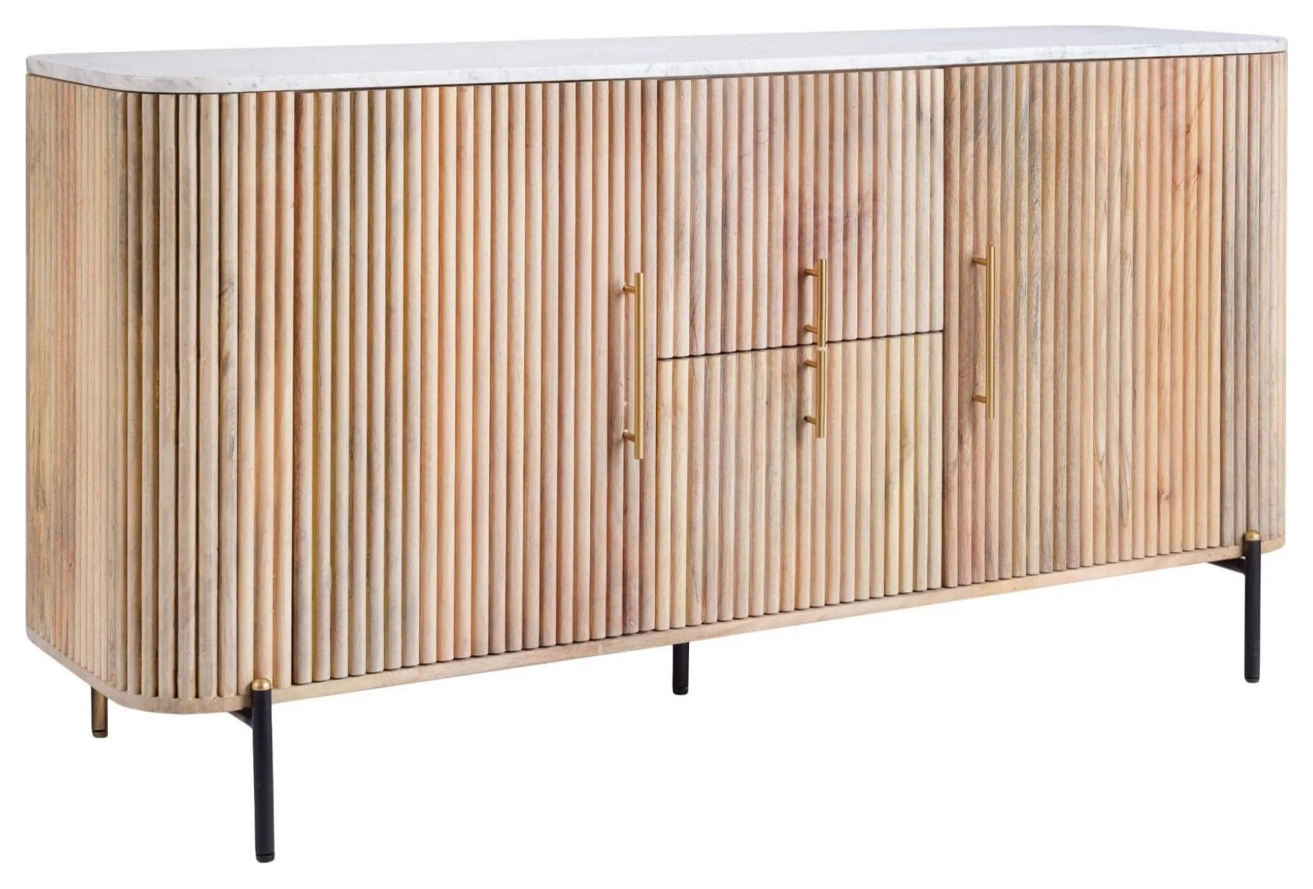 Tulum White Marble Top Buffet, Mango Wood Dining Cabinet, Oval ...