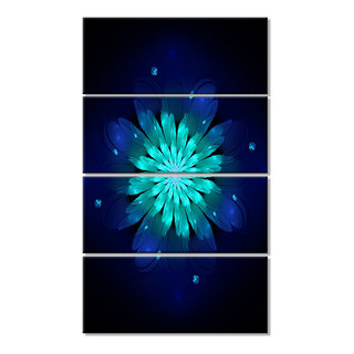 "Fractal Flower Blue and Turquoise" Metal Wall Art, 28"x48" 4 Panel ...