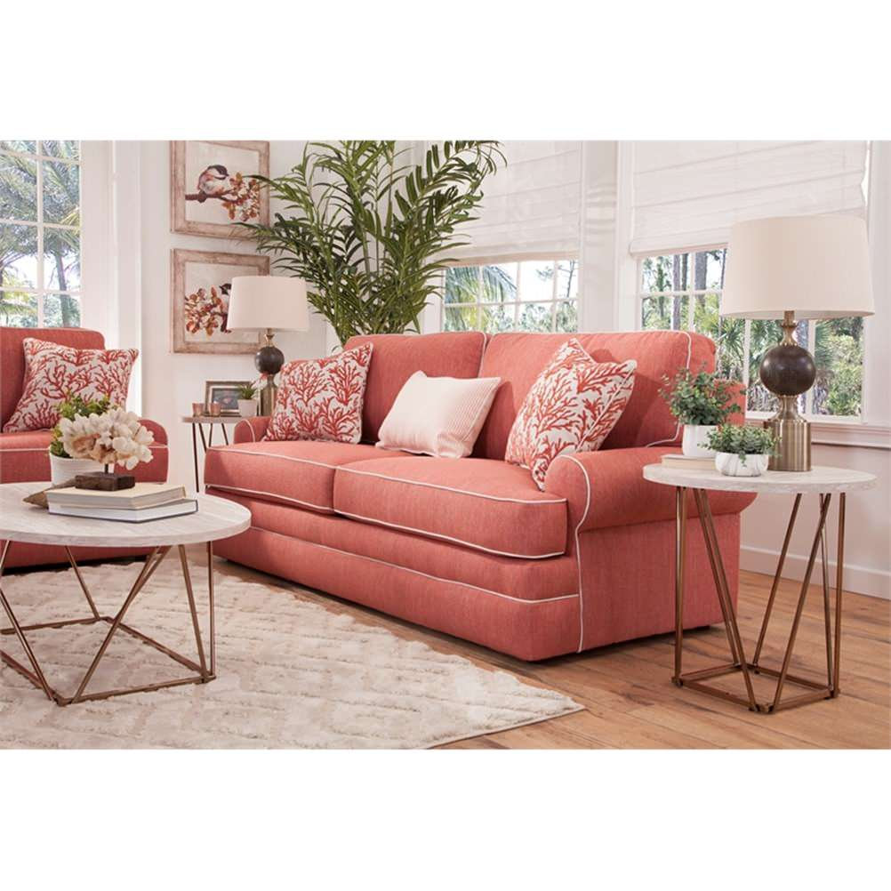 Pemberly Row Modern Sleeper Sofa with 3 Pillows in Pink Finish - Beach ...