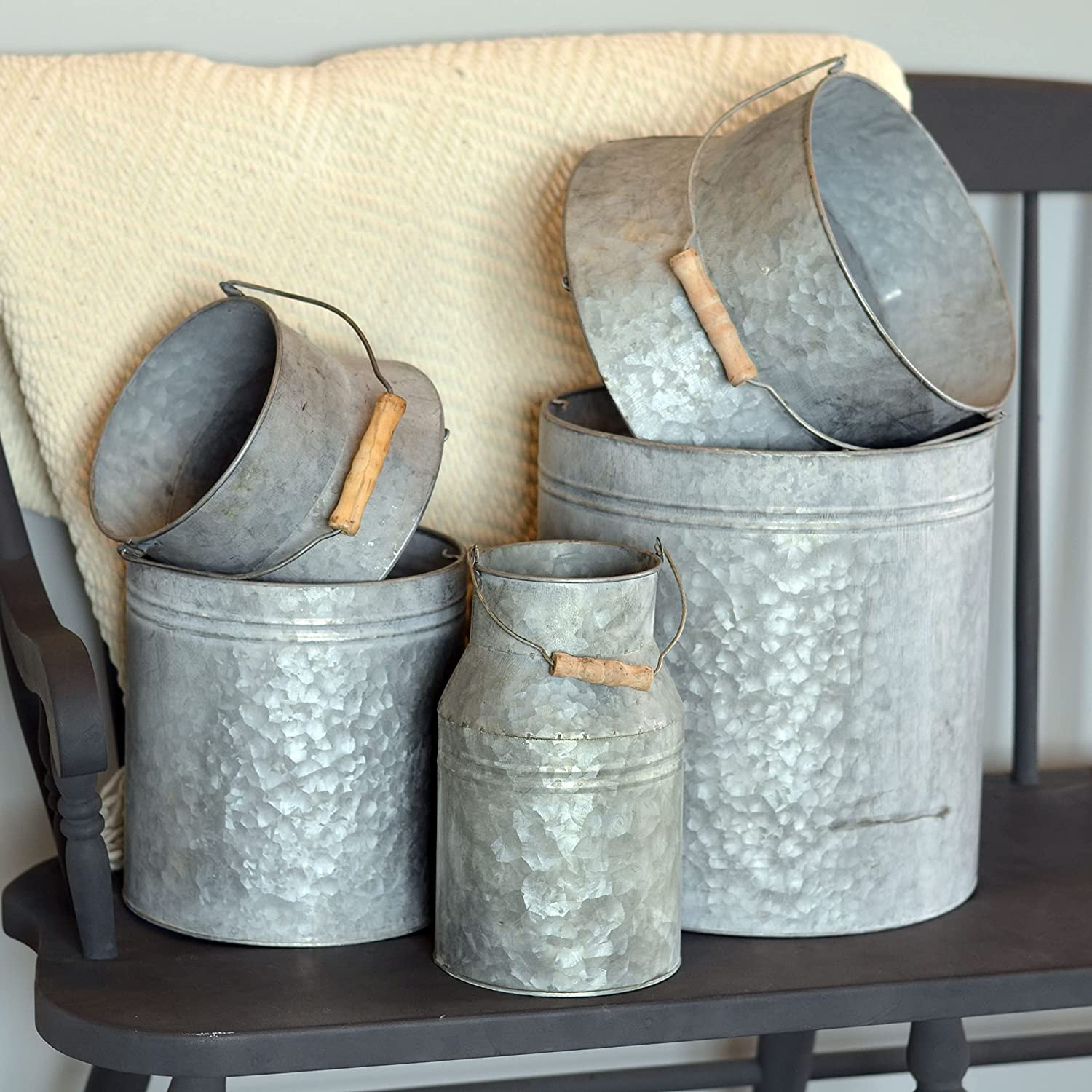 3 Piece Creamery Milk Can Set, 19 1/4 L x 9 1/2 W x 9 1/2 H inches ...